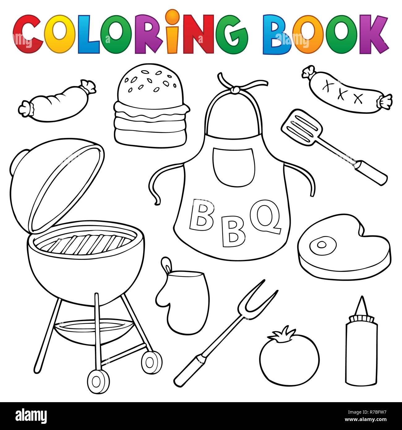 Coloring book barbeque set 1 Stock Photo - Alamy