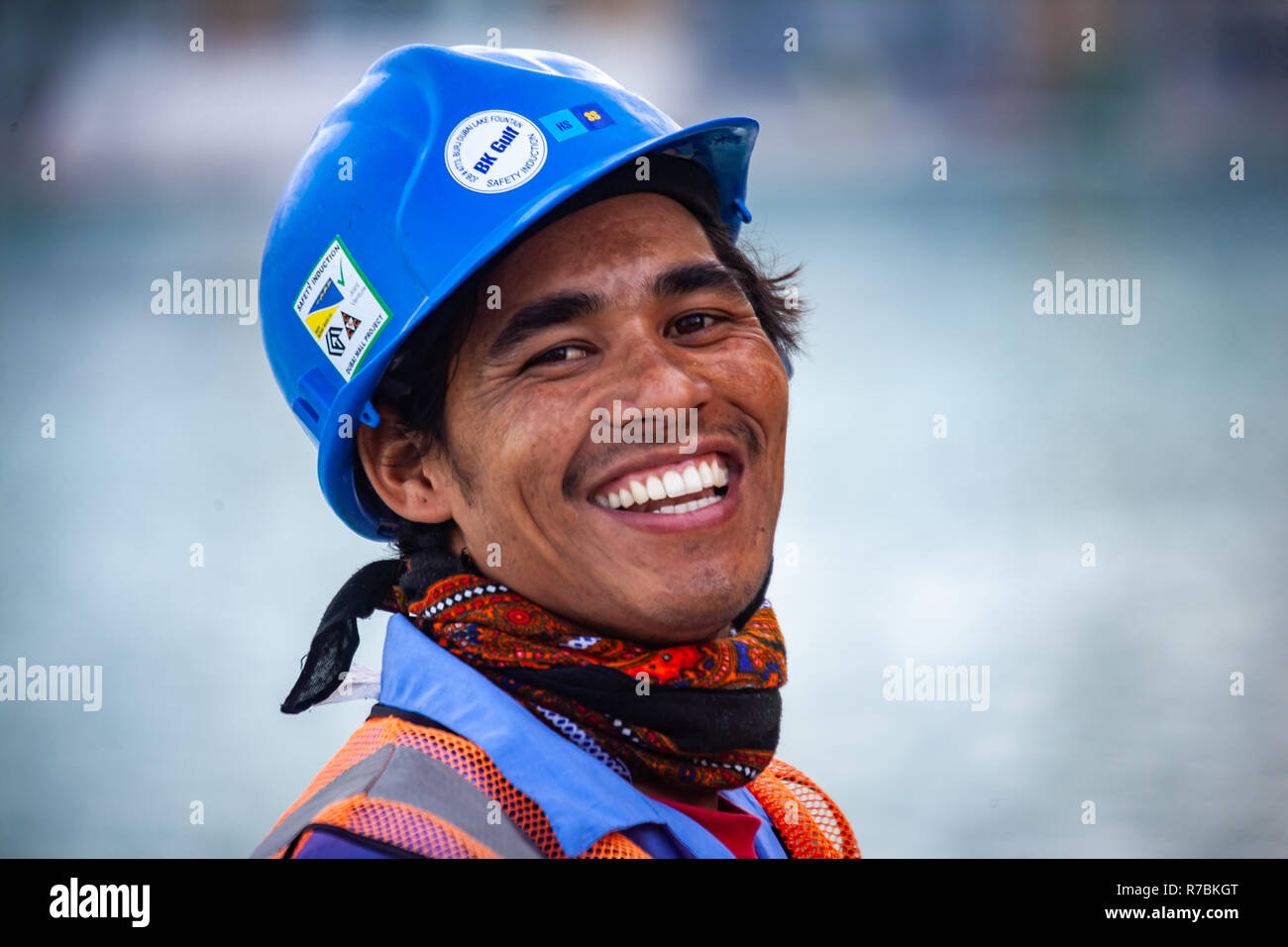 Construction Worker wearing a Hard Hat Safety helmet on a construction ...