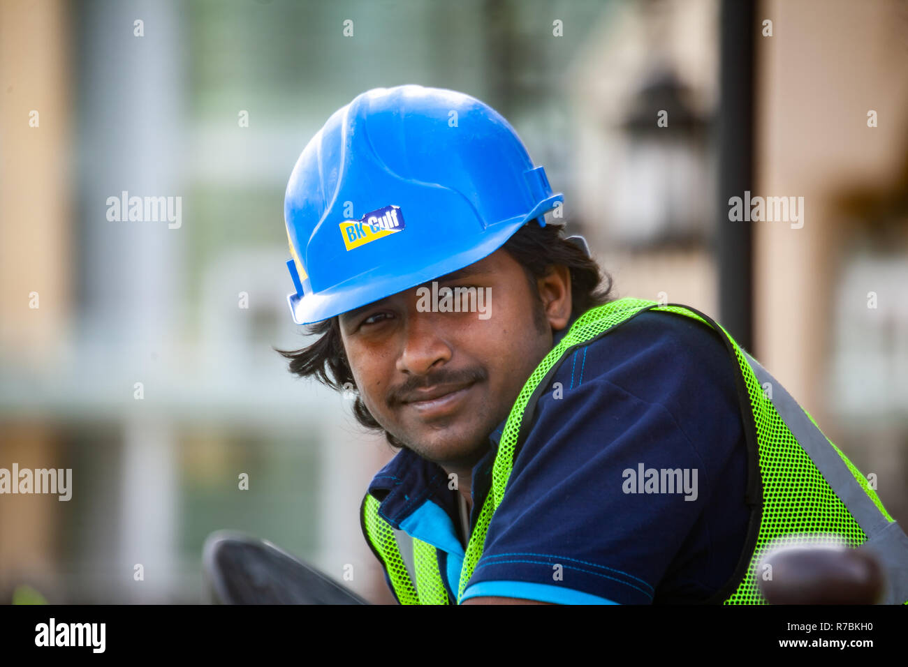 Construction Worker wearing a Hard Hat Safety helmet on a construction ...