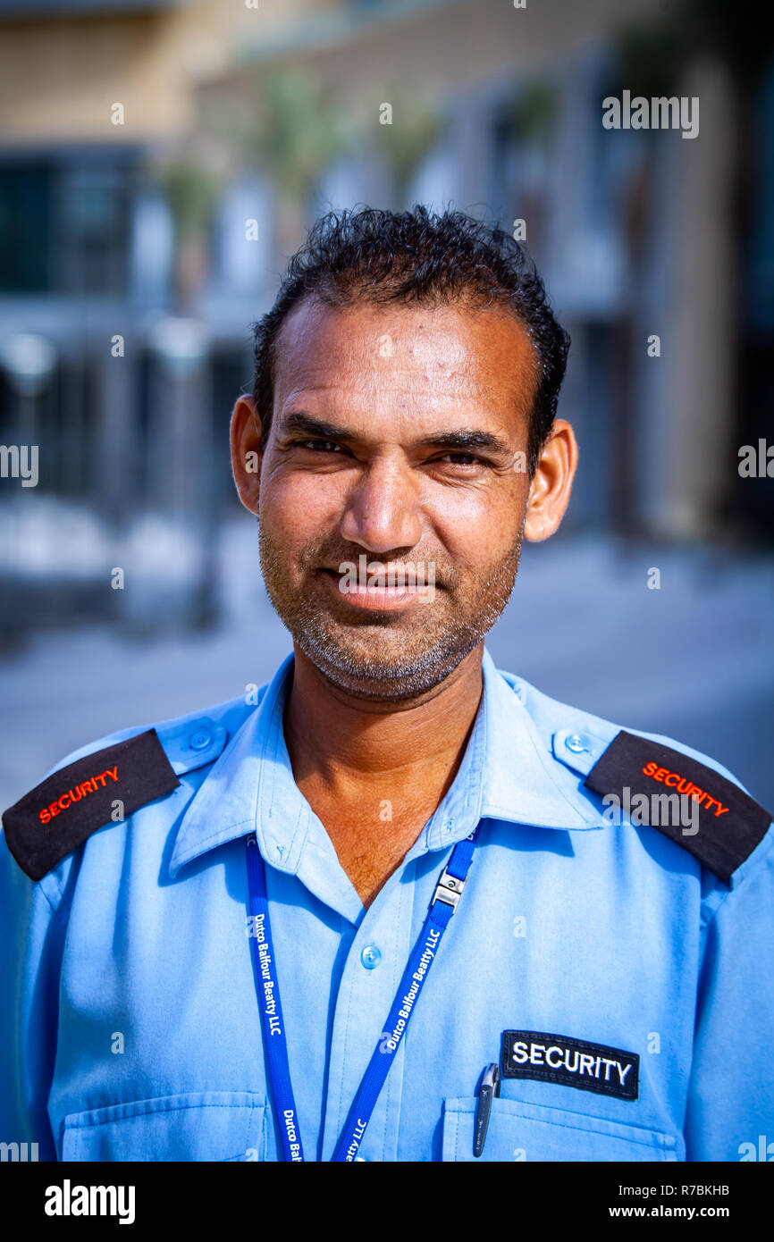 Security man Working at a construction site in Dubai, UAE Stock Photo ...