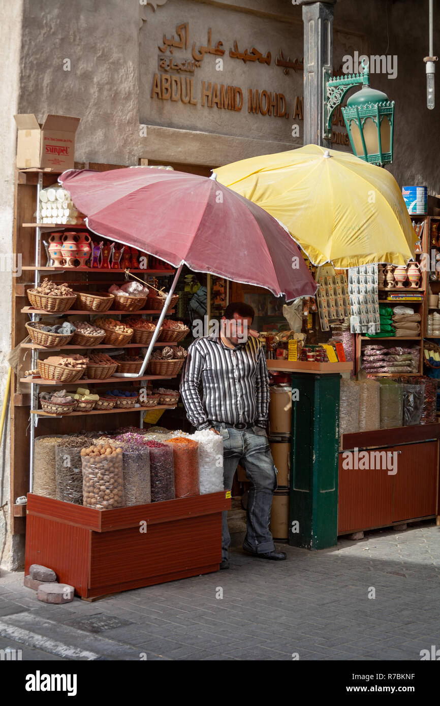 Shop Keeper near his shop front in the Gold Souk in Dubai Stock Photo ...