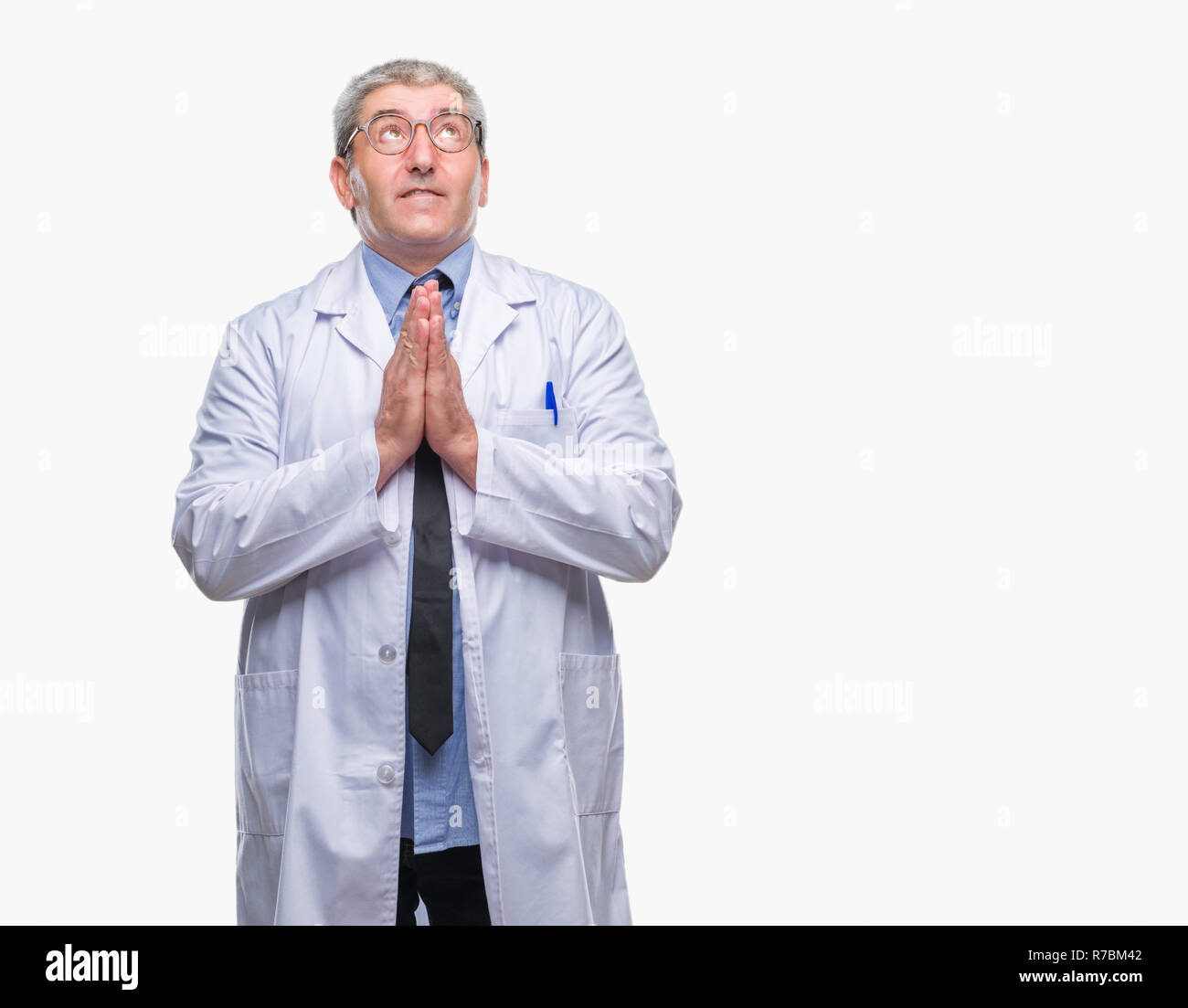 Handsome senior doctor, scientist professional man wearing white coat ...