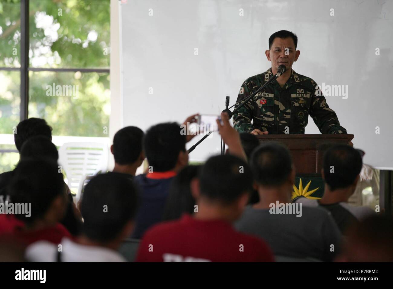 Philippine Army Lt. Col. Lucito C. Carin delivers his remarks during an ...