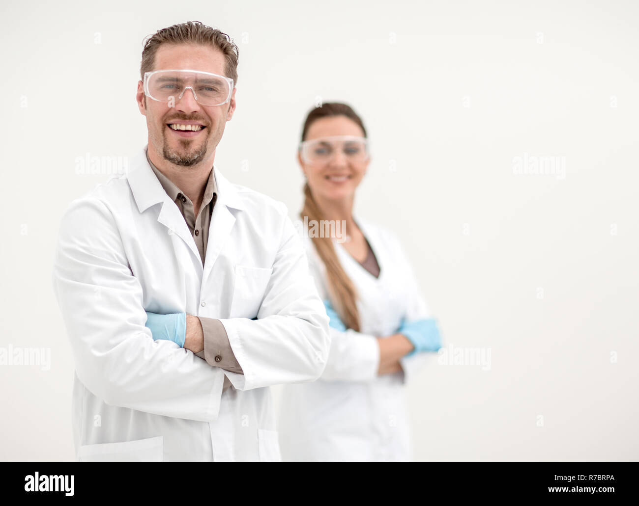 portrait of two successful researchers standing together Stock Photo ...