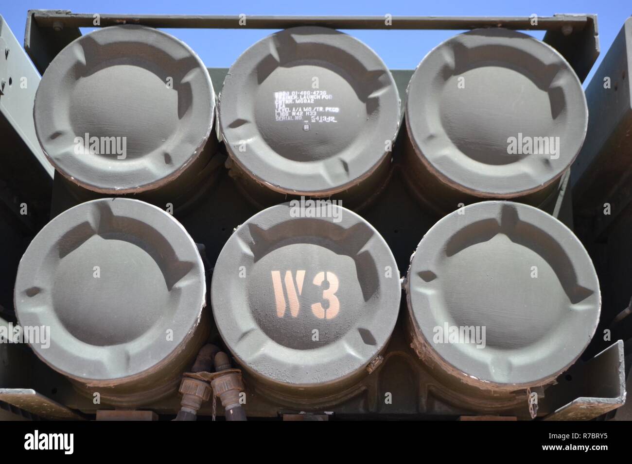 The M142 High Mobility Artillery Rocket System holds six rockets Stock ...