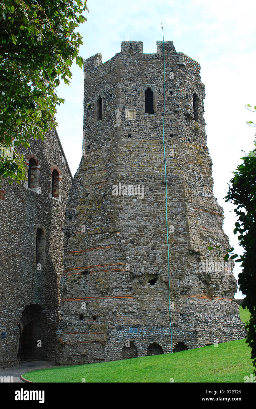 The Roman lighthouse at Dover Castle, a medieval castle in Dover, Kent ...