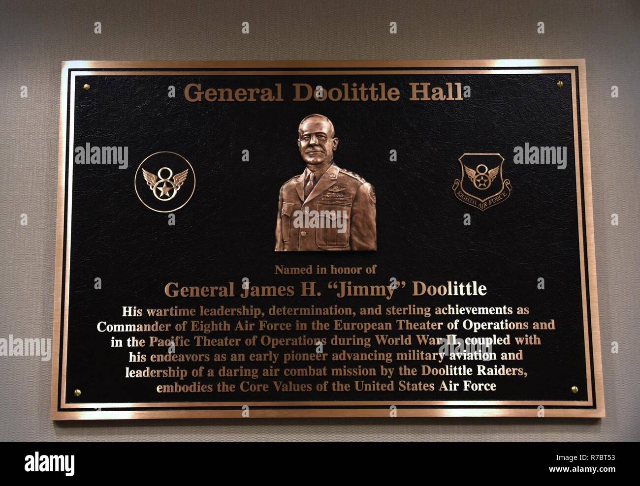 The General Doolittle Hall plaque is hung in the Headquarters Eighth ...