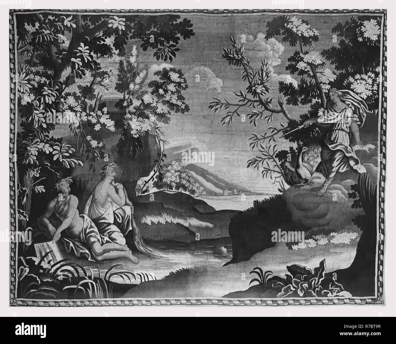 Landscape with river god and goddess approached by Juno (Hera Stock ...