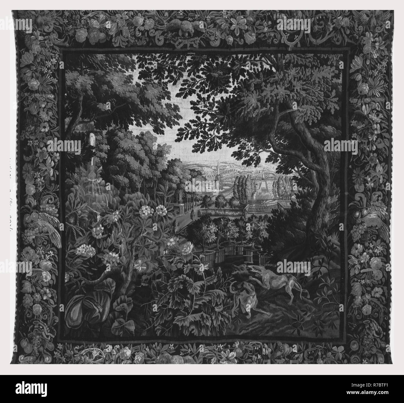 Landscape with park and hounds attacking boar Stock Photo - Alamy