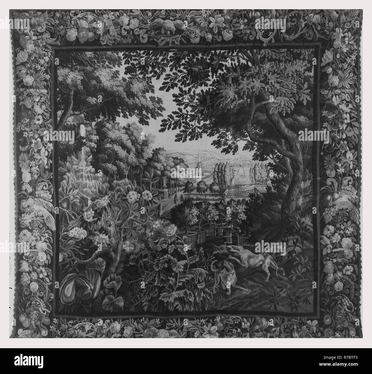 Landscape with park and hounds attacking boar Stock Photo - Alamy