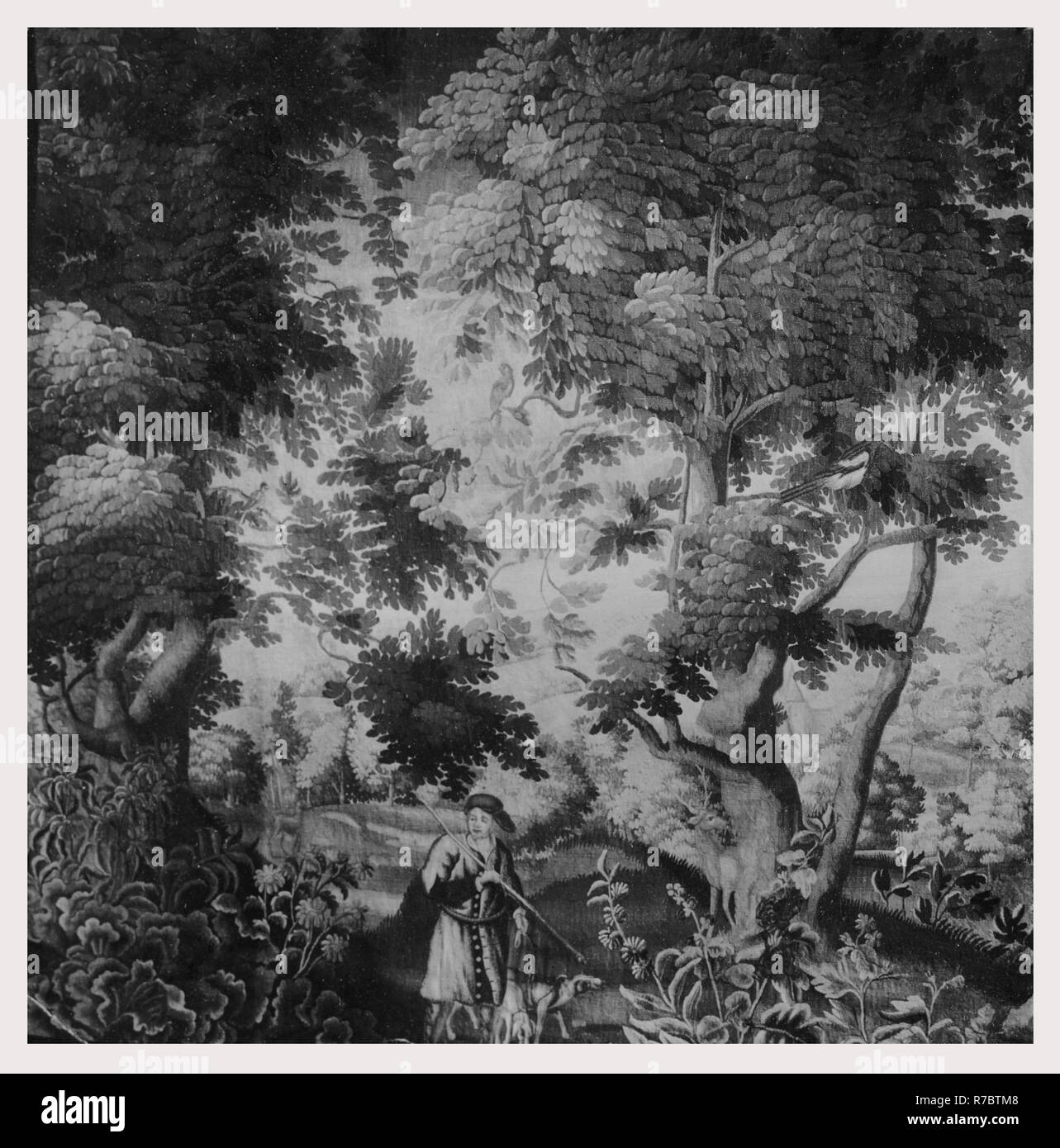 Landscape with deer-hunter and two hounds Stock Photo - Alamy