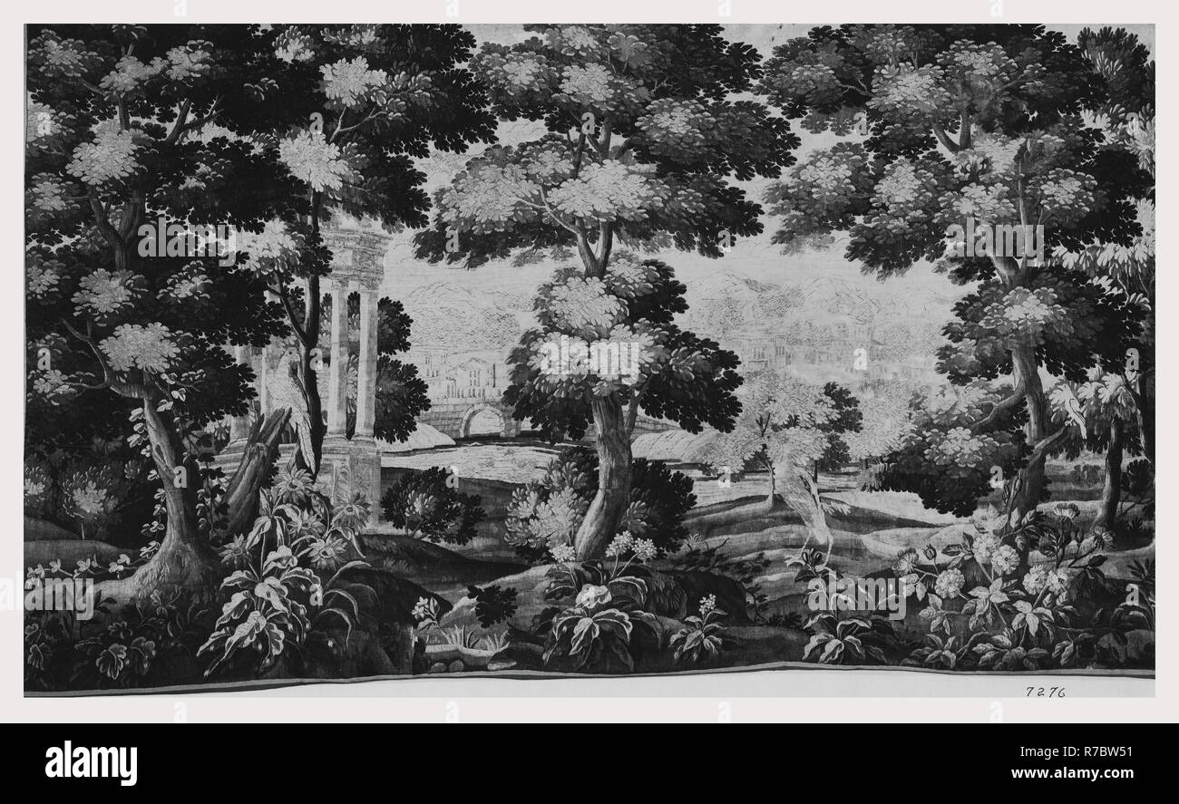 Landscape with classical columns and bridge over stream Stock Photo - Alamy