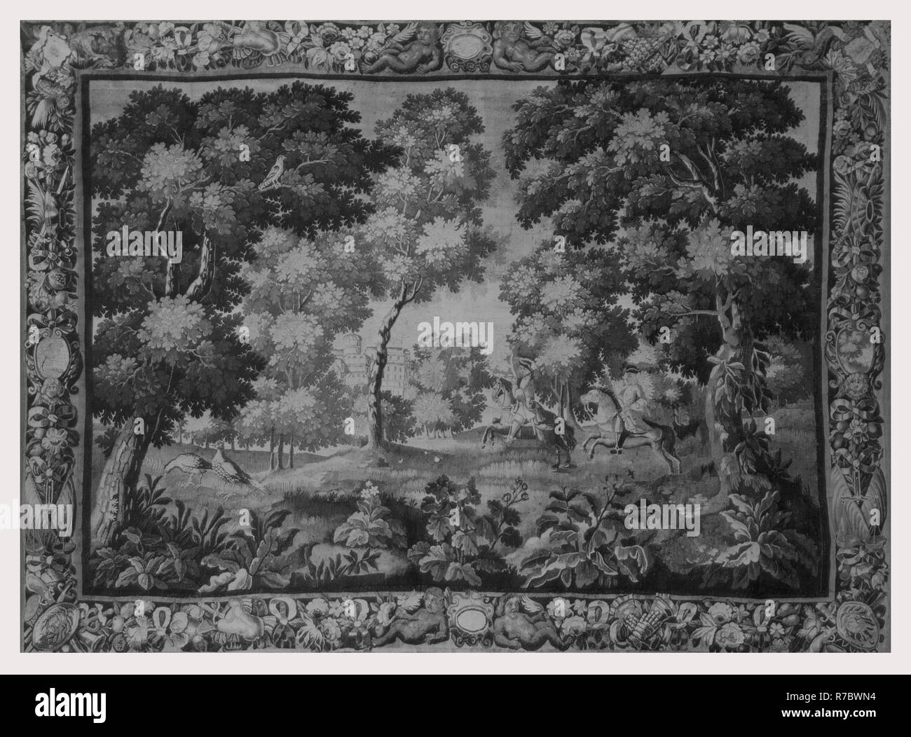 Landscape with mounted hunters and game-birds Stock Photo - Alamy