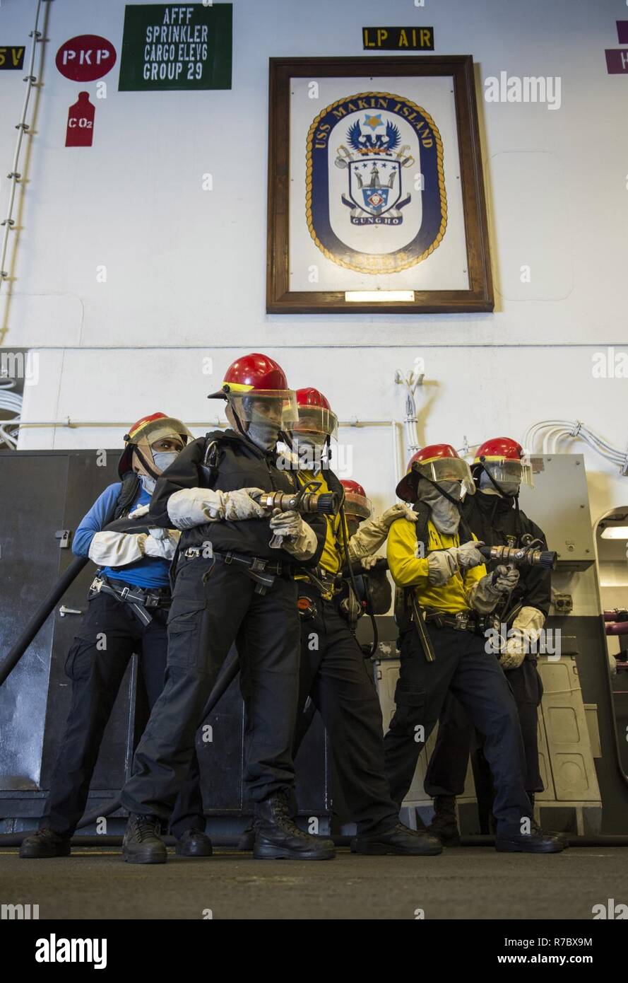 PACIFIC OCEAN (May 13, 2017) Sailors fight a simulated fire during an ...