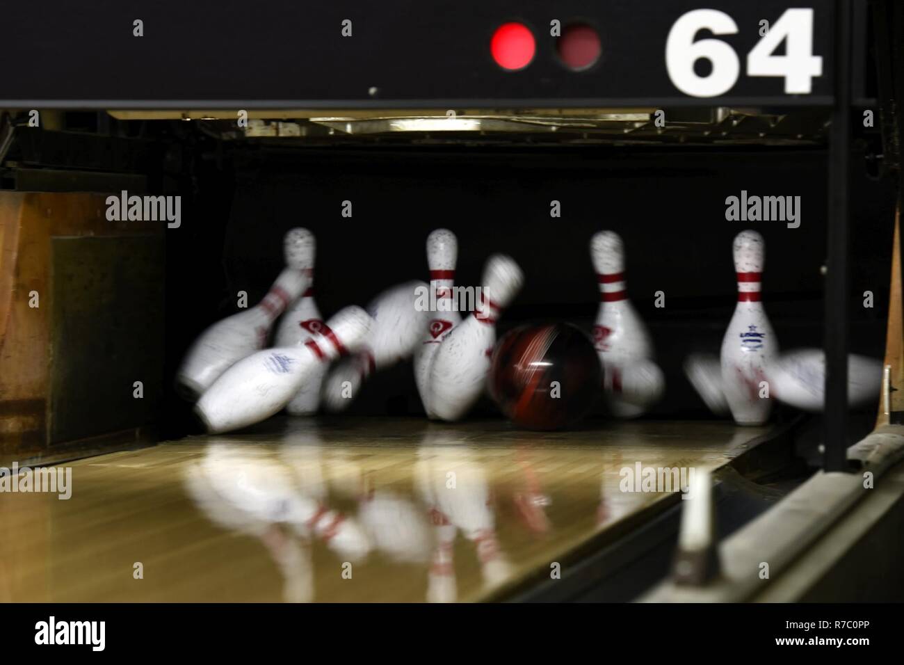 A bowling ball crashes into pins Saturday, May 13, 2017 during the 54th ...