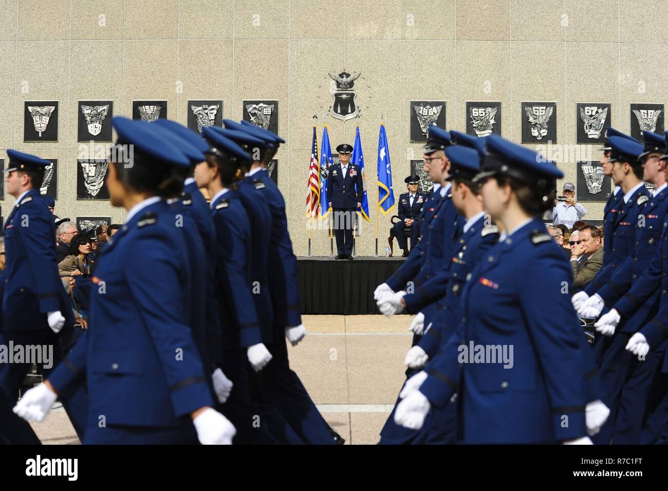 Brig. Gen. Kristin Goodwin, Cadet Wing commandant, observes the pass in ...