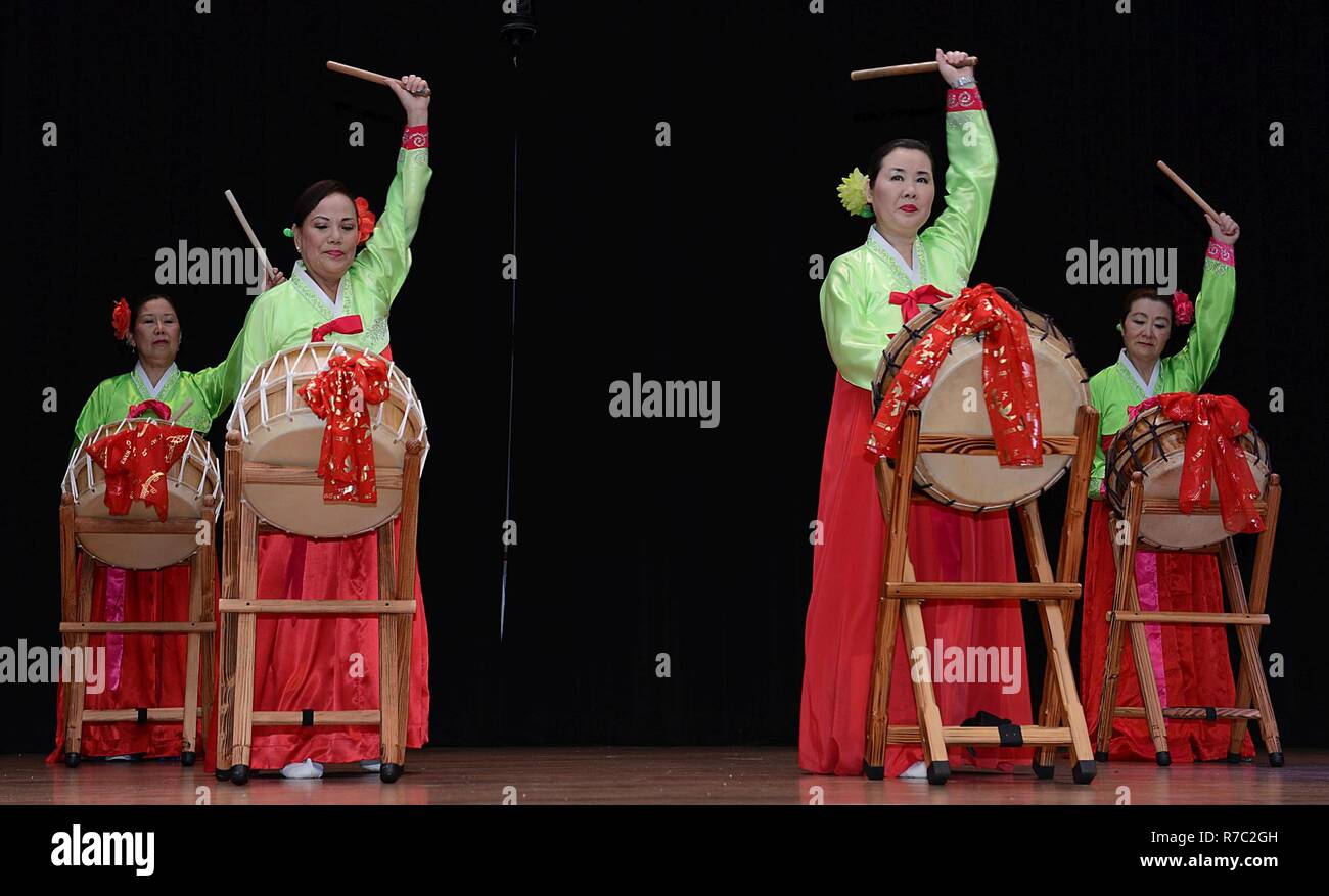 Performers present a traditional Korean drum sequence during the Asian ...