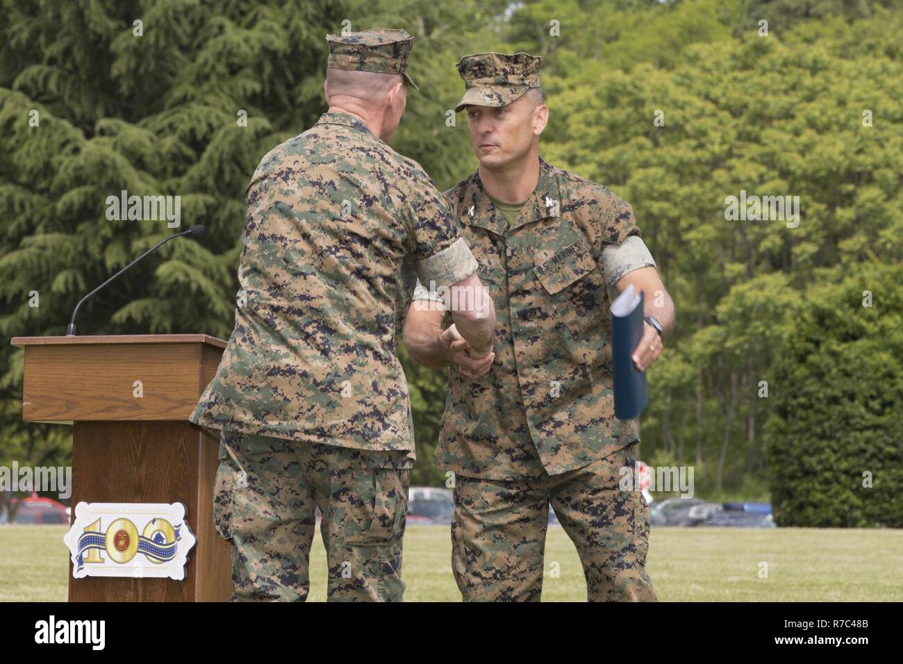 U.S. Marine Corps Col. Joseph M. Murray, right, commanding officer ...