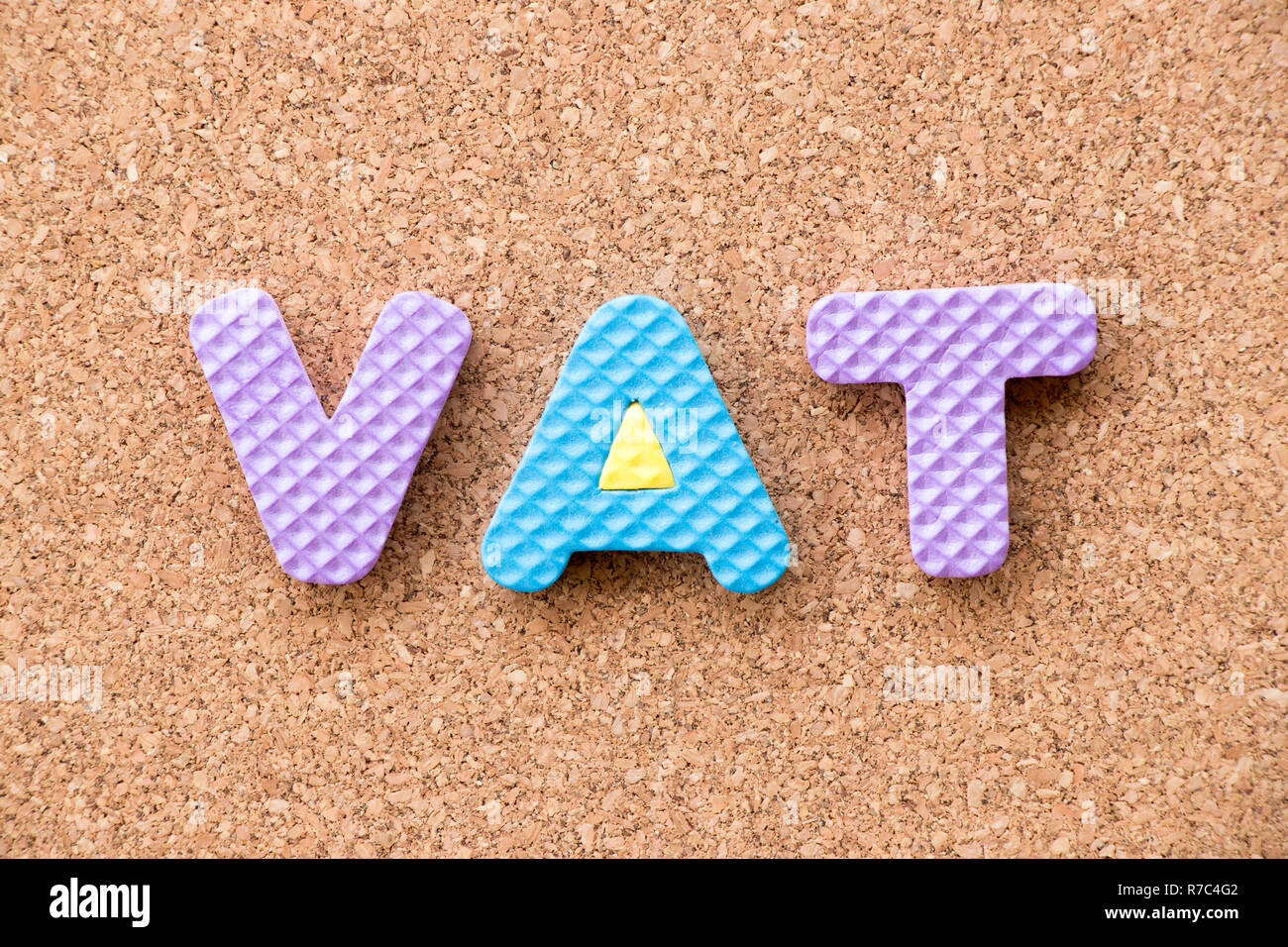 Color toy foam alphabet in word VAT (Abberviation of Value added tax ...