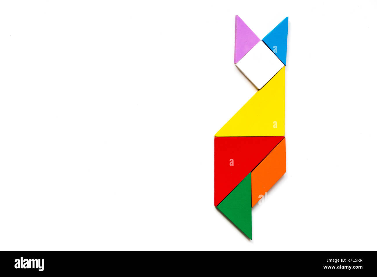 Color wood tangram puzzle in cat shape on white background Stock Photo ...
