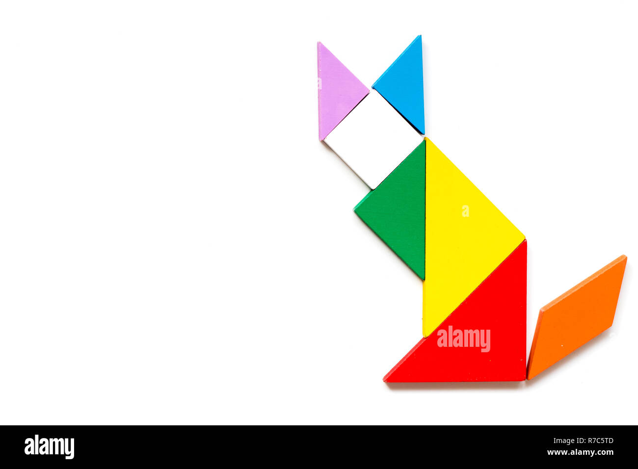 Color wood tangram puzzle in cat shape on white background Stock Photo ...