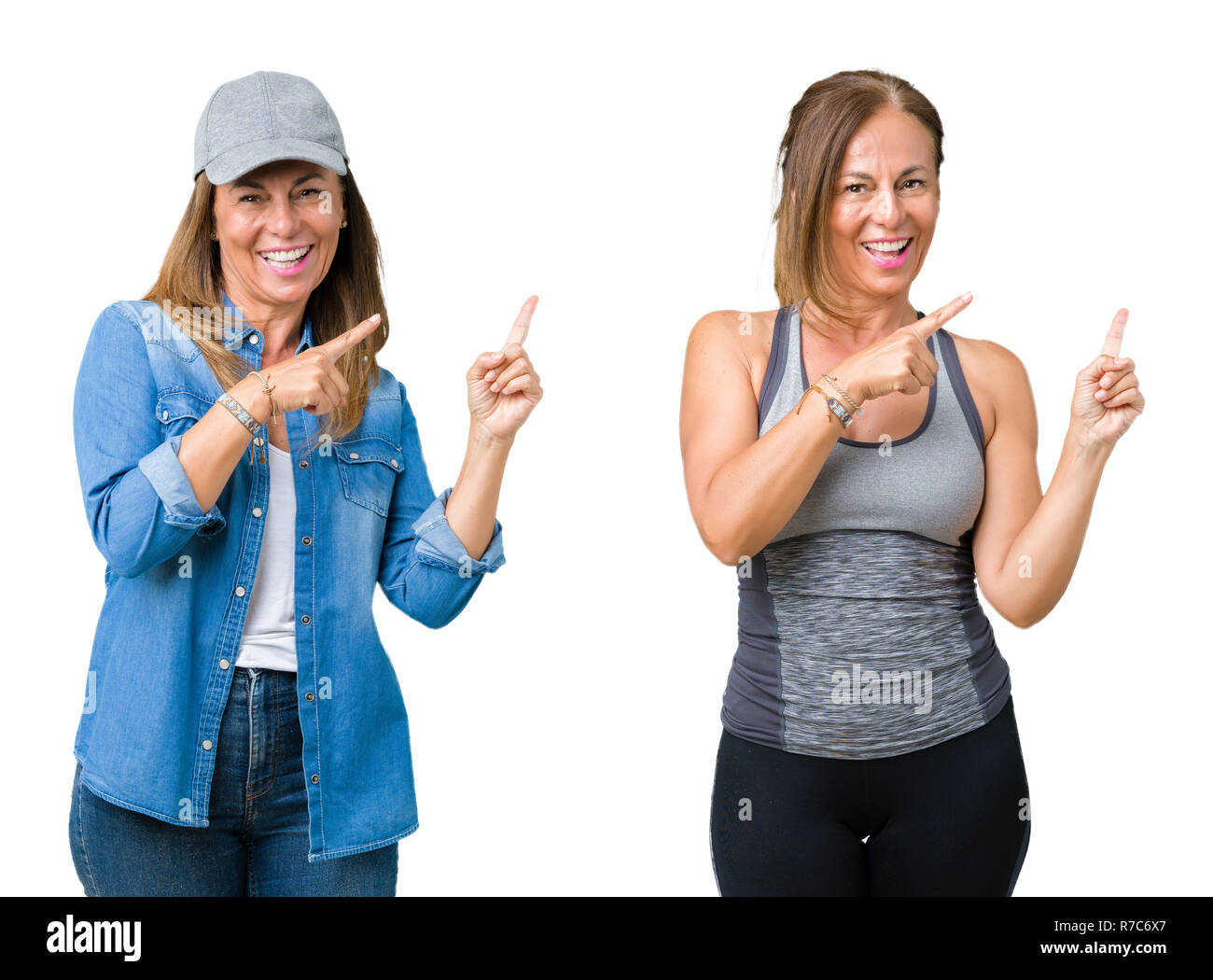 Collage of beautiful middle age woman wearing sport outfit over ...