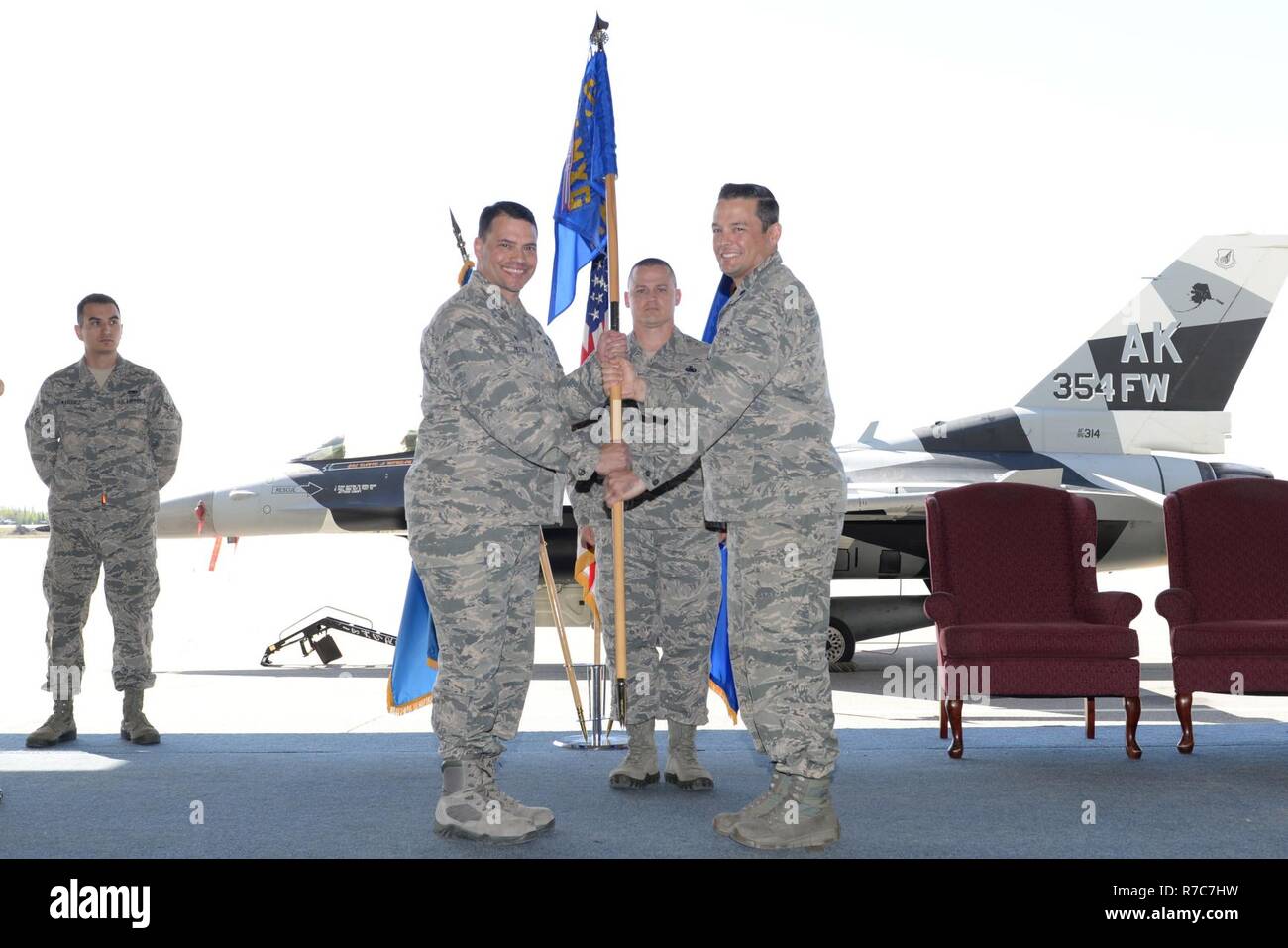U.S. Air Force Col. Gregory Hutson, left, the 354th Maintenance Group ...
