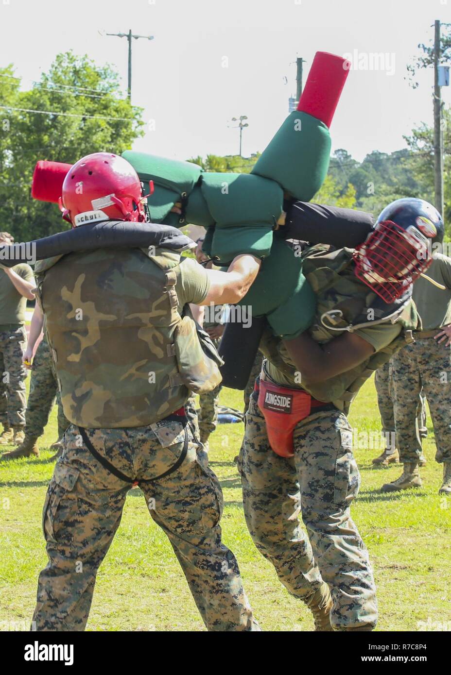 Marines compete during a pugil stick bout aboard Marine Corps Air ...