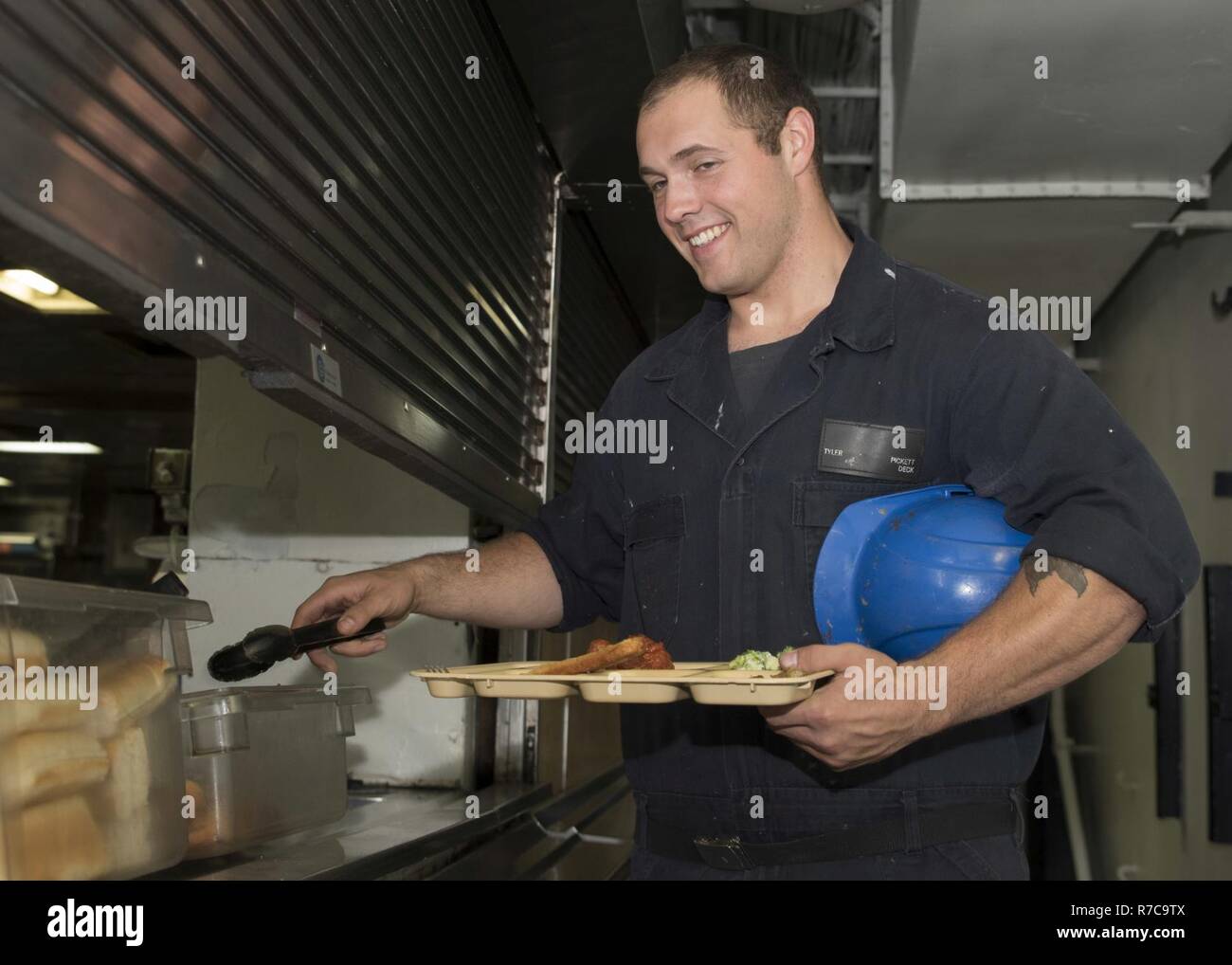 PORTSMOUTH, Va. (May 11, 2017) Seaman Tyler Pickett grabs a piece of ...
