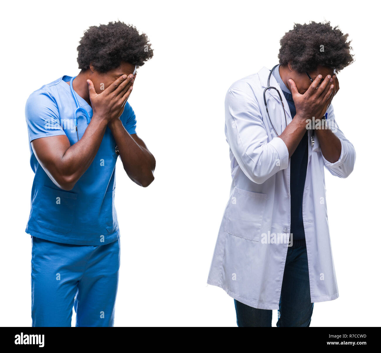Collage of african american young surgeon, nurse, doctor man over ...