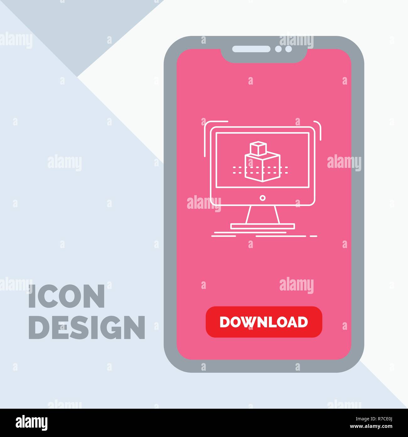 3d, cube, dimensional, modelling, sketch Line Icon in Mobile for Download Page Stock Vector ...