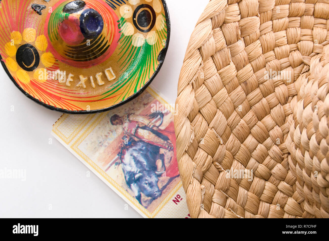 Mexican Souvenir Straw Hat, Ashtray Sombrero and Bull Fight Ticket ...