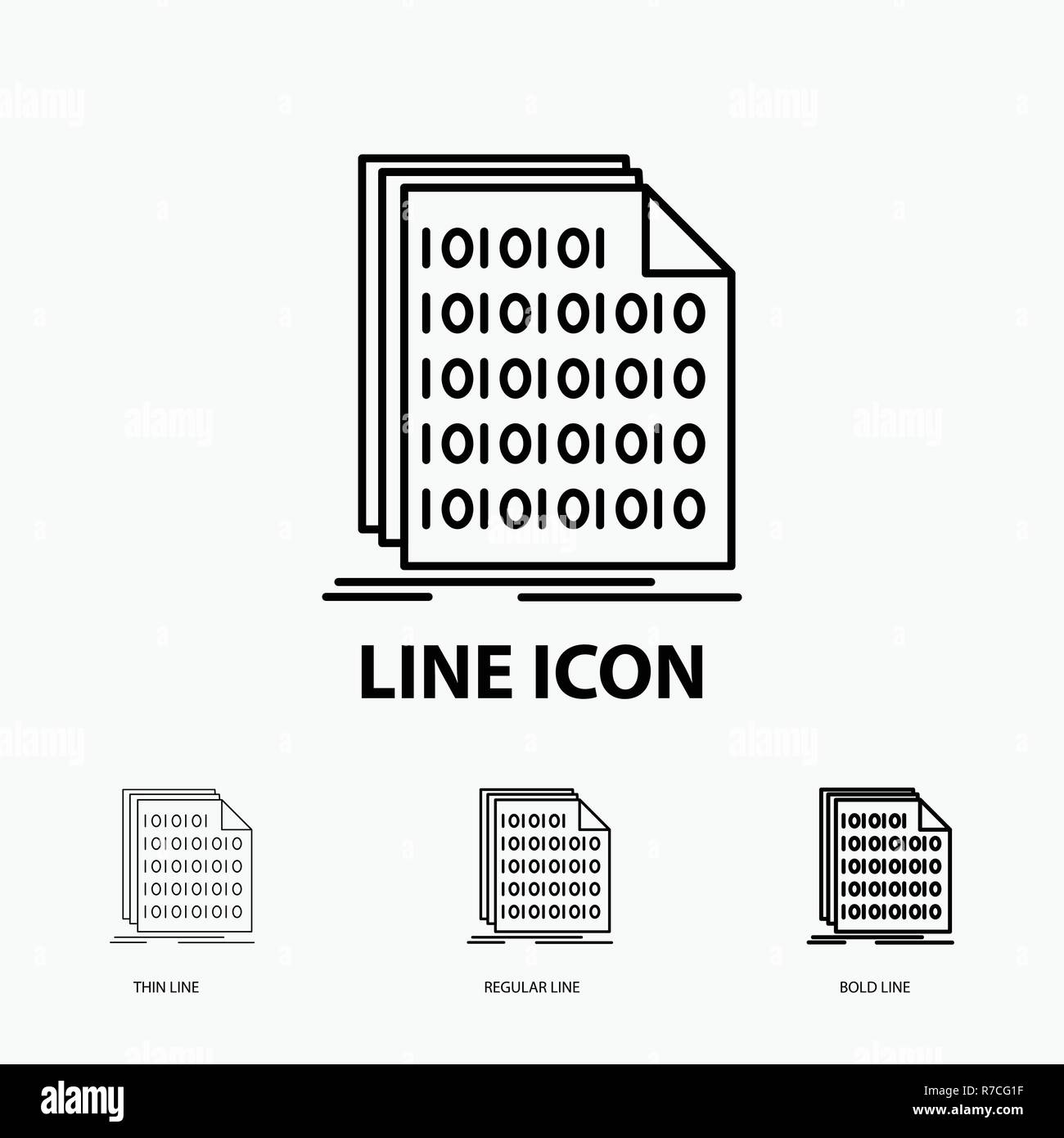 Binary Code Coding Data Document Icon In Thin Regular And Bold Line Style Vector 