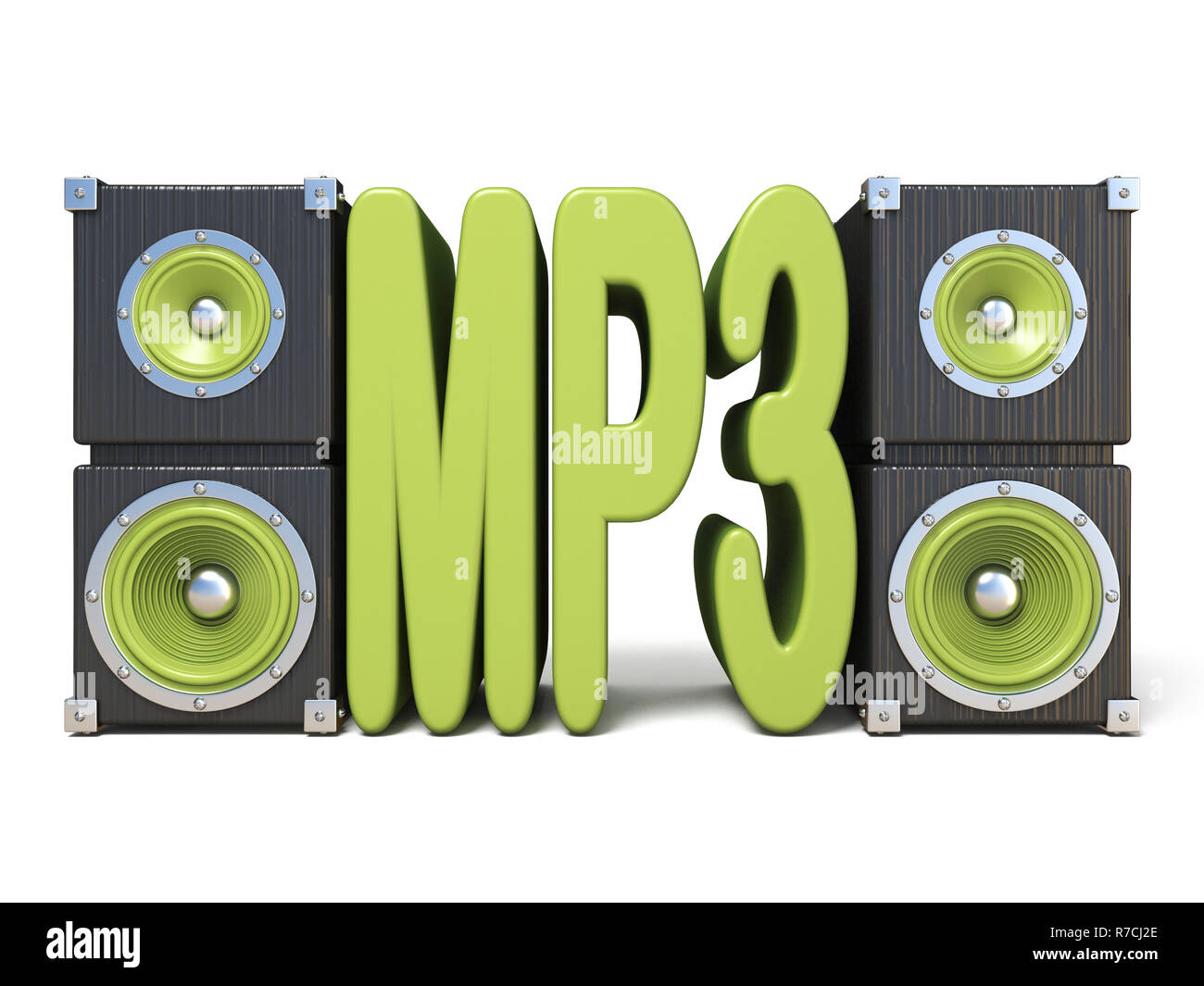 Loudspeaker with green MP3 text 3D rendering illustration isolated on ...