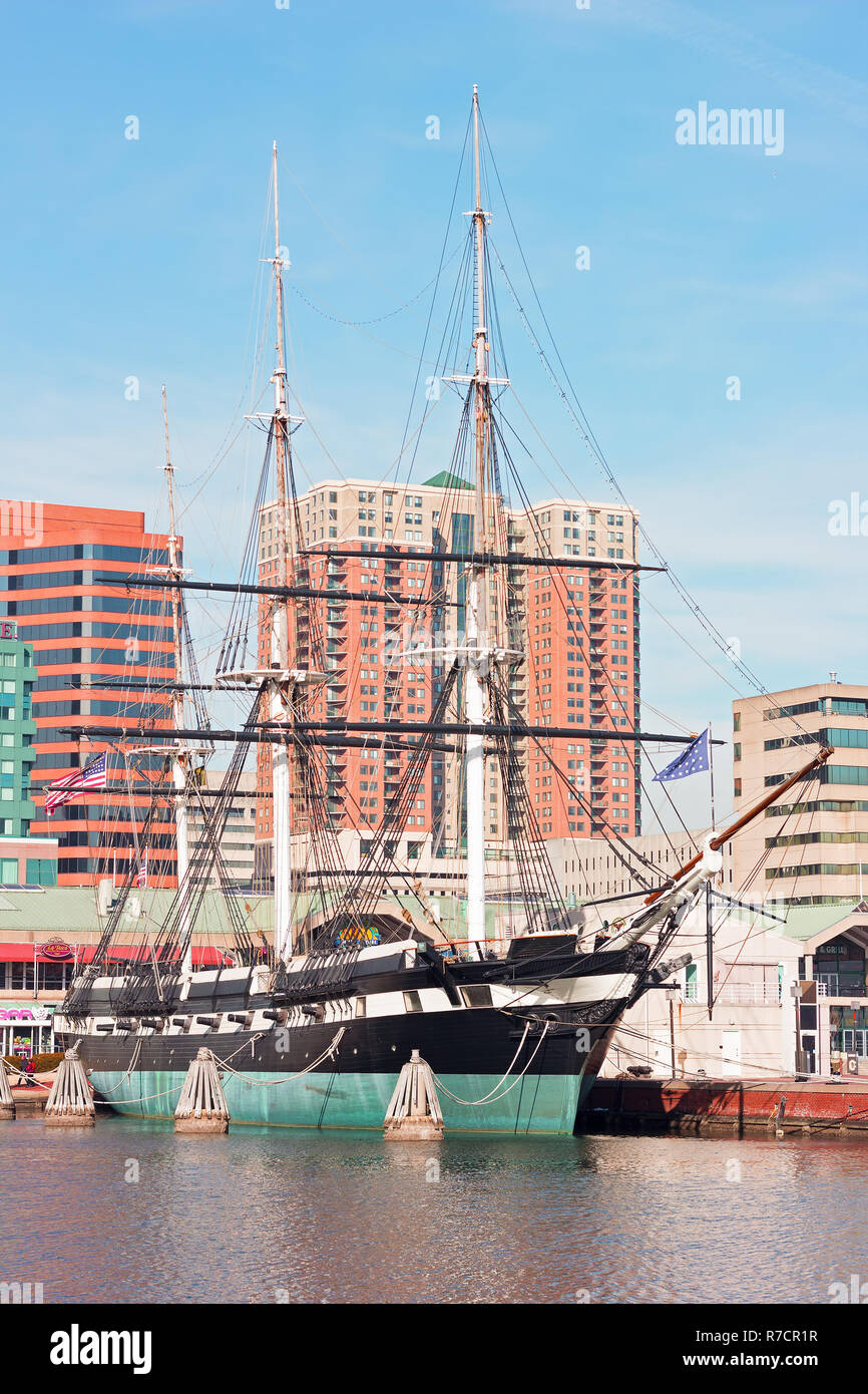 U.S.S. Constellation, the last sail-only ship of the U.S. Navy docked ...