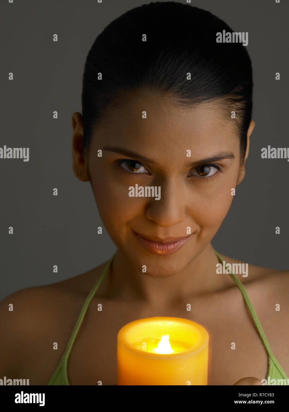 Woman Candle Lamp Dark Night Stock Photos & Woman Candle Lamp Dark ...