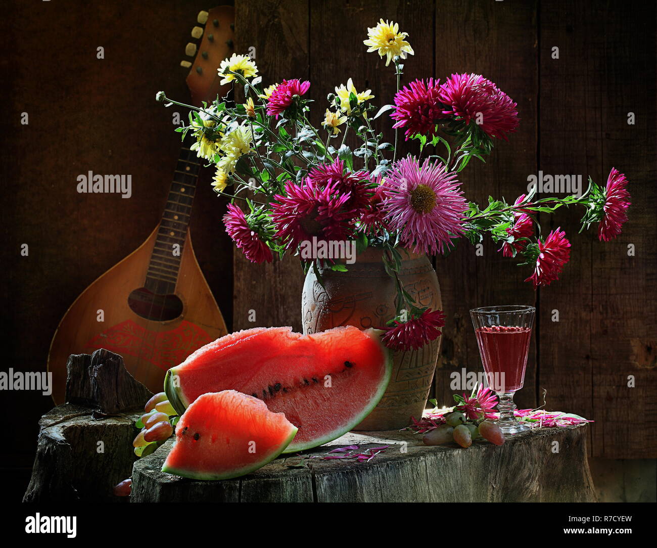 Still life with watermelon and mandolin Stock Photo - Alamy