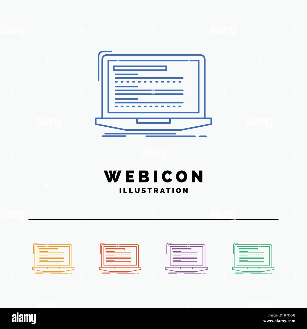 Code Coding Computer Monoblock Laptop 5 Color Line Web Icon Template Isolated On White
