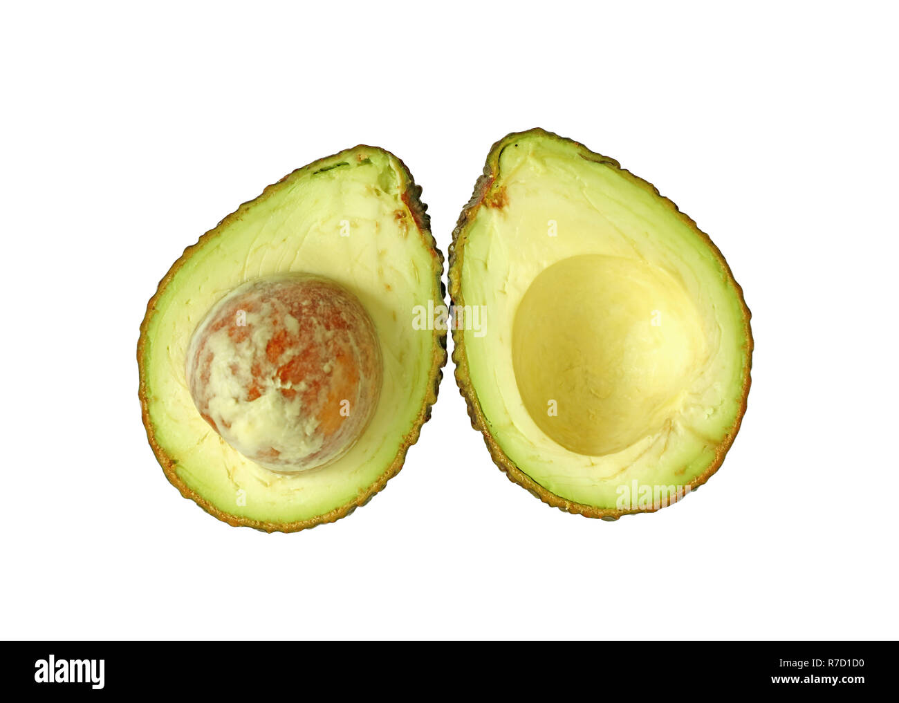 Ripe Avocado Fruit Cut In Half Isolated on White Background Stock Photo ...
