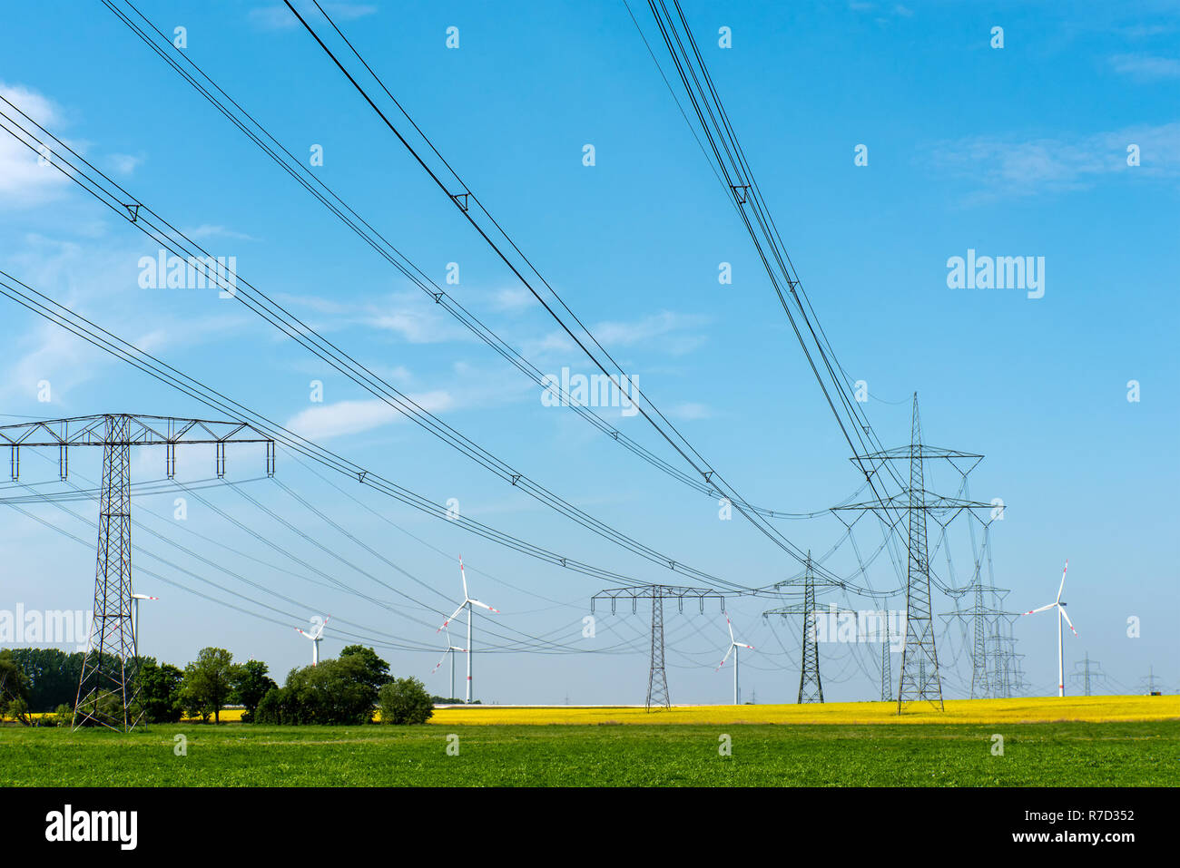 Power lines and wind turbines seen in Germany Stock Photo - Alamy