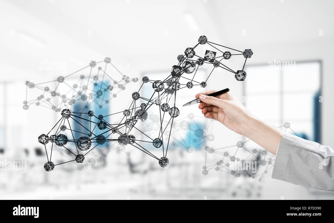 Network and future technology as connection lines in office. Mix Stock ...