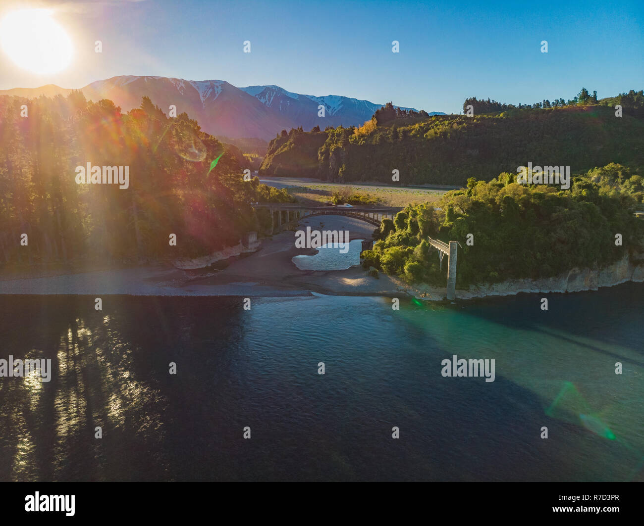 Bridges over Rakaia river, Rakaia Gorge, New Zealand, South Island ...