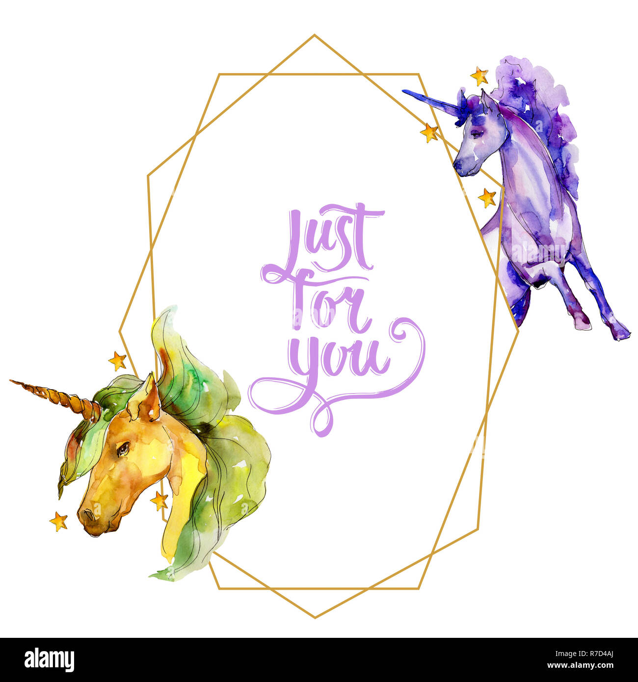 Unicorn. Watercolor background illustration set. Watercolour frame ...