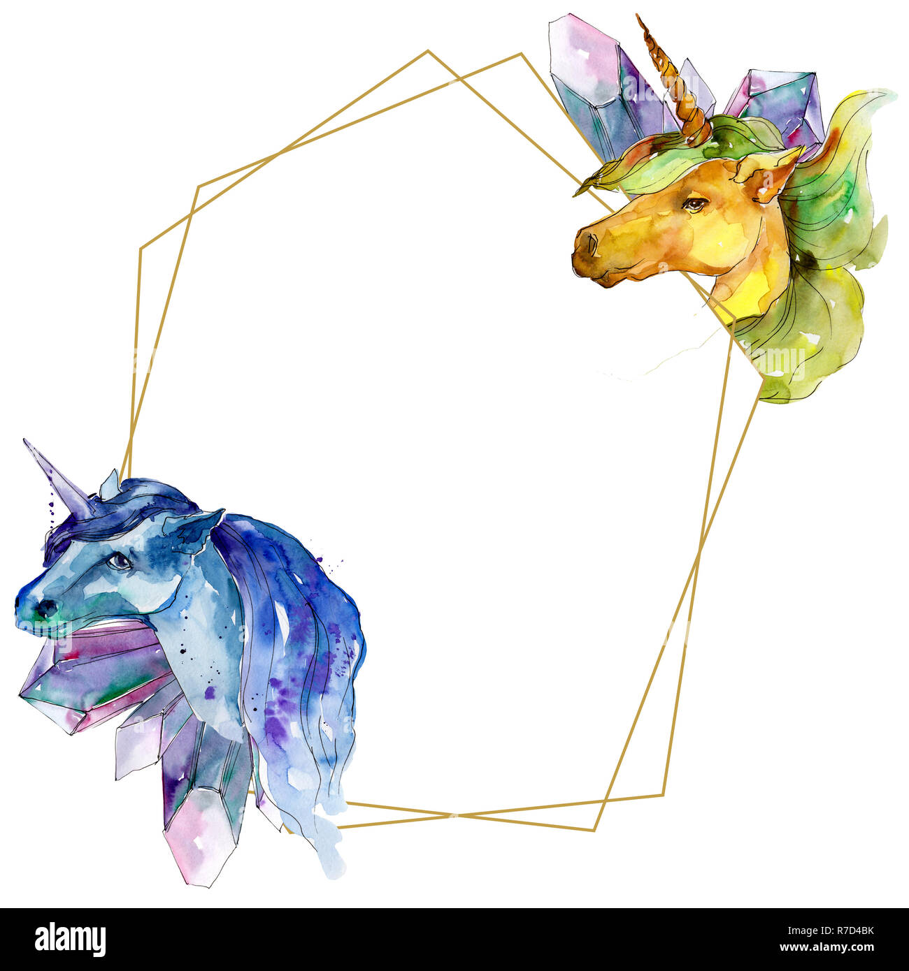 Cute unicorn horse. Watercolor background illustration set. Watercolour ...