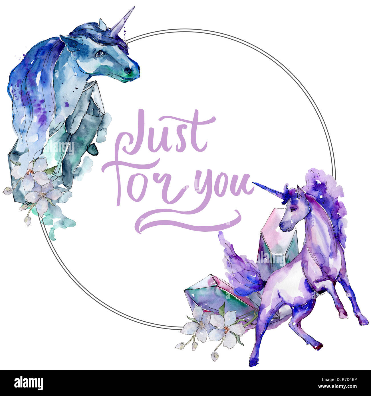 Unicorn. Watercolor background illustration set. Watercolour frame ...