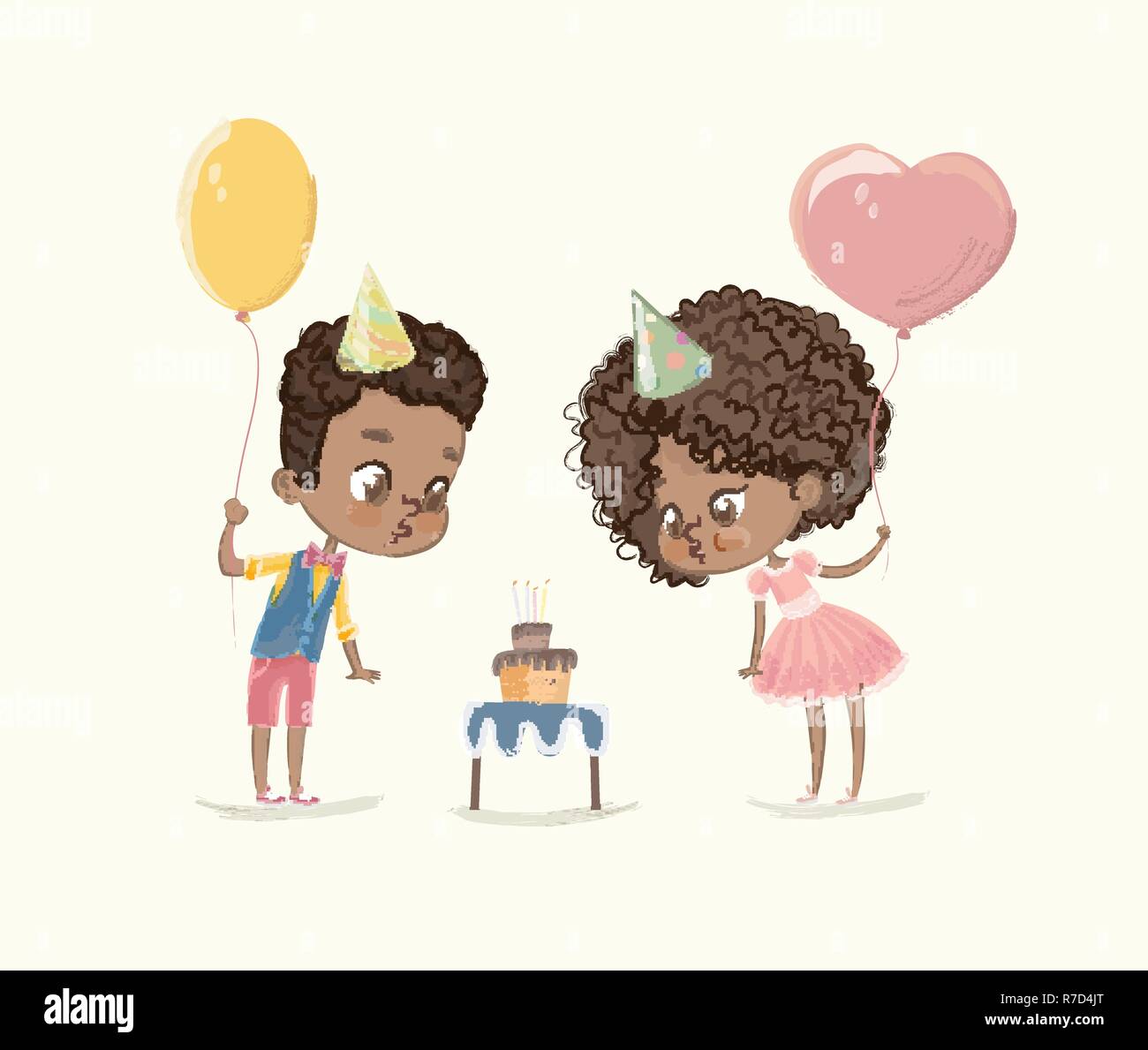 Birthday Party Characters. Cite African-American Boy Blowing Out Candle ...