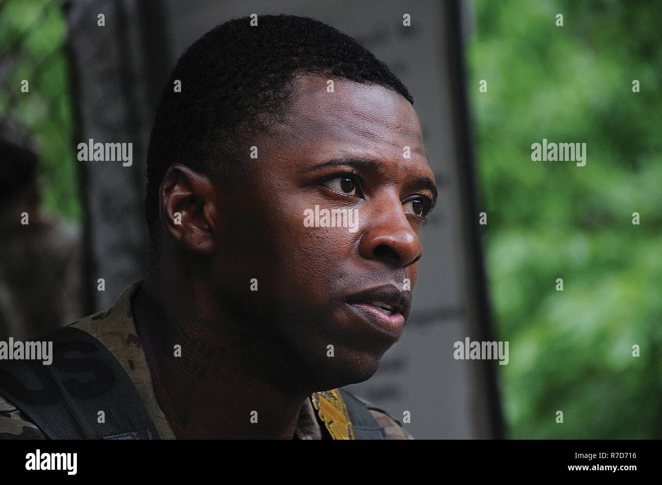 Staff Sgt. Tyrone Moore, Quartermaster School, takes a break after ...