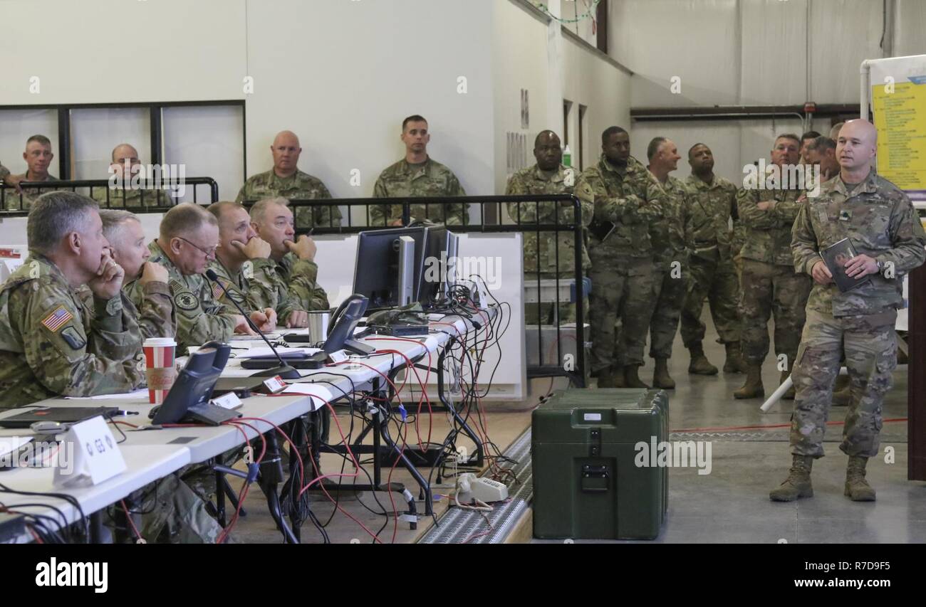 Lt. Col. Hugh McCallum, 184th Sustainment Command, briefs Maj. Gen ...