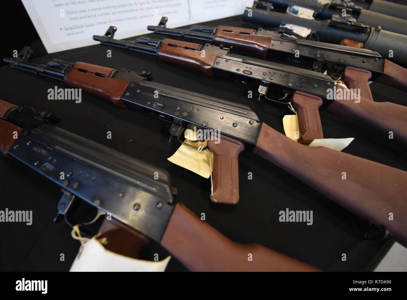 Iranian assault rifles are seen at the Iranian Materiel Display at ...