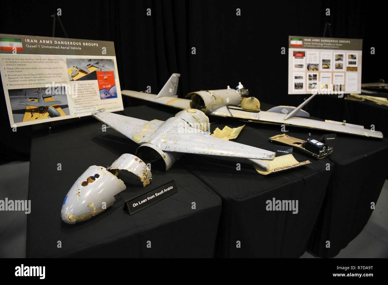 Remains of a Qasef-1 unmanned aerial vehicle vehicle are seen at the ...